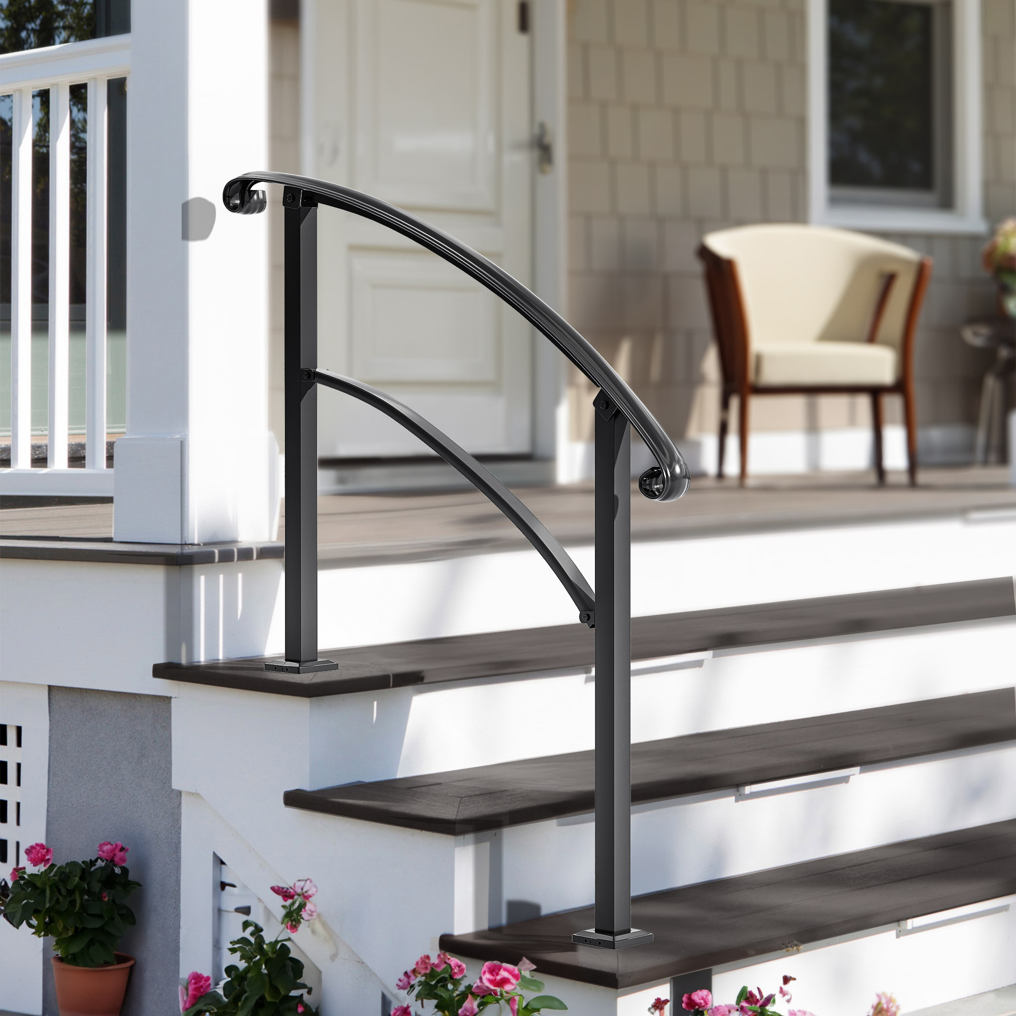 Wrought Iron Handrail Picket Stair Rail for 3 or 4 Step Handrail ...