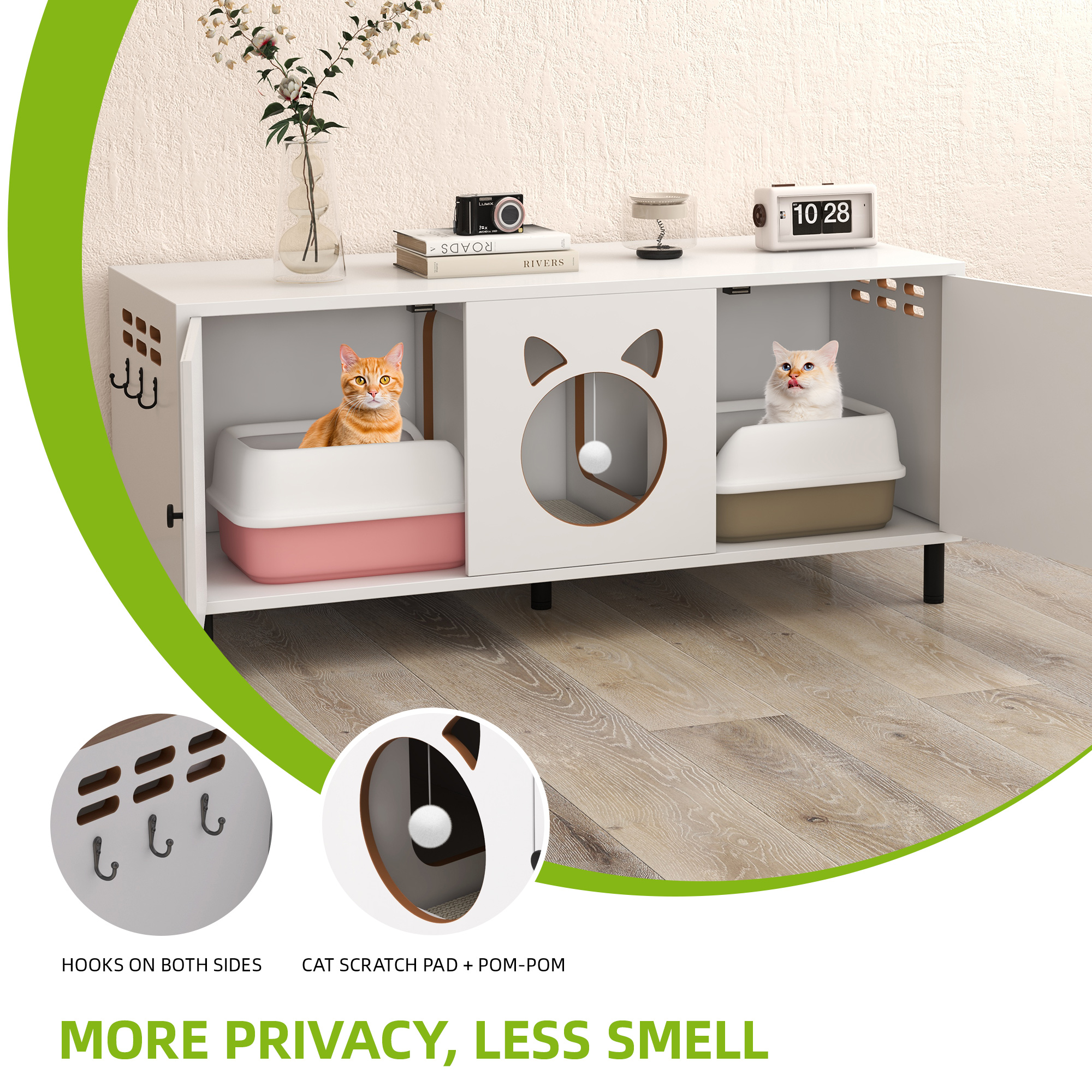 2 Cat Litter Cabinet Box Enclosure Hidden Furniture Cat Litter with ...