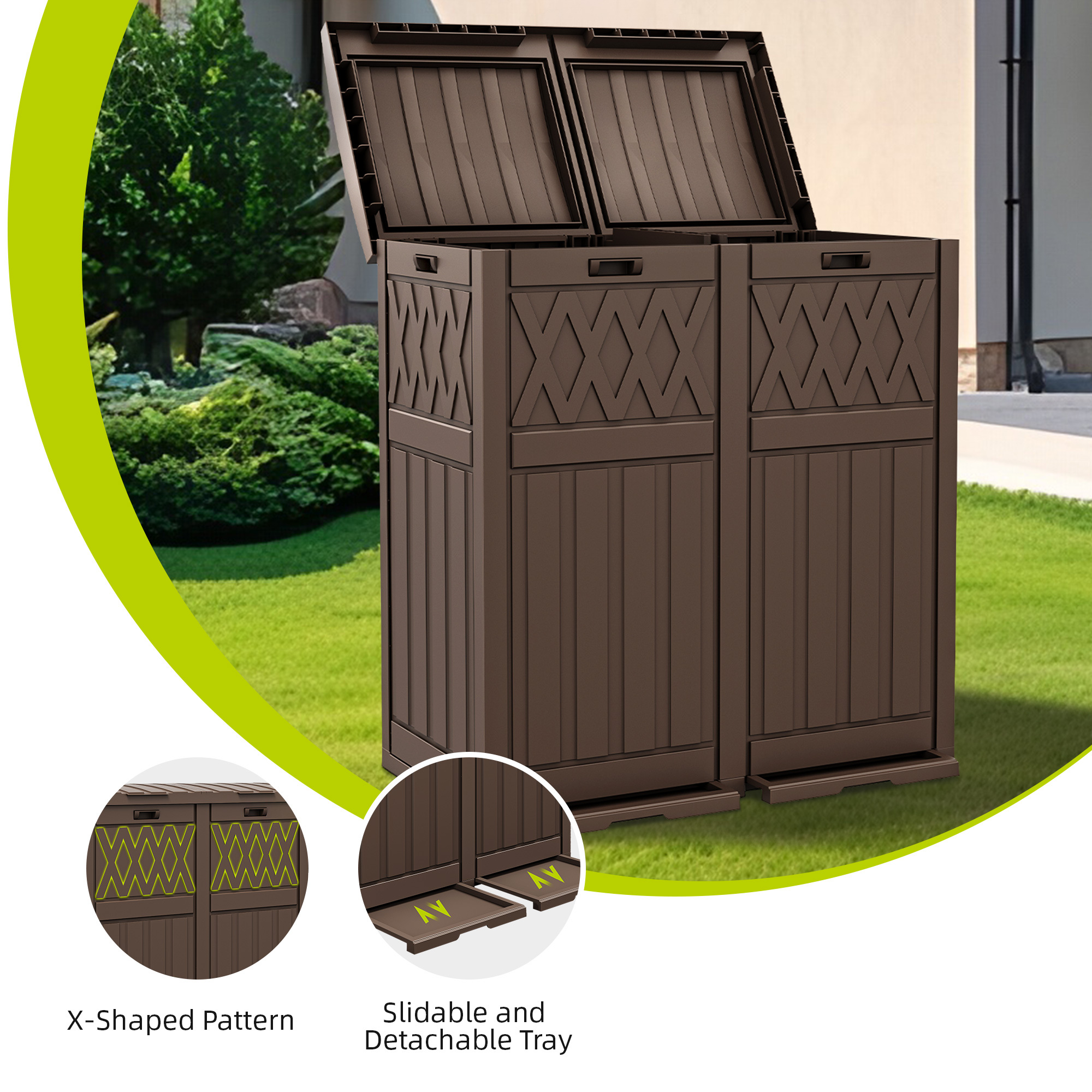 61 Gallon Outdoor Storage Trash Bin Garbage Waste Double Compartment ...